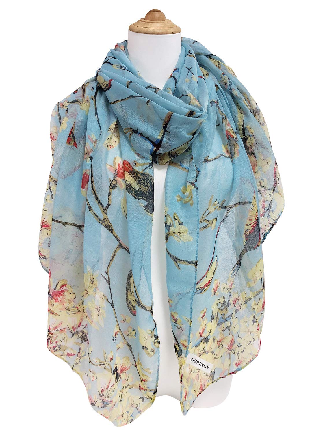 GERINLY Scarfs for Women Lightweight Birds Florals Scarves for Summer Outfits Accessories Head Wear Shawl