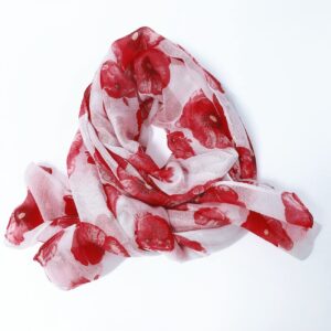 GERINLY Red Poppy Floral White Scarf for Women Oblong Shawl Wrap for Summer Travel Cotton Voile Beach Sarong