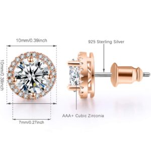 18K Gold Plated Halo Stud Earrings CZ Simulated Diamond Round Earing for Women,Rose Earrings for Man,Sparkle Allure Earrings with Size 0.39inch,in Rose Gold