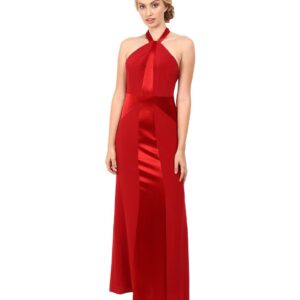 Jill Jill Stuart Women's Halter Satin Back Crepe Gown, Redwood, 10