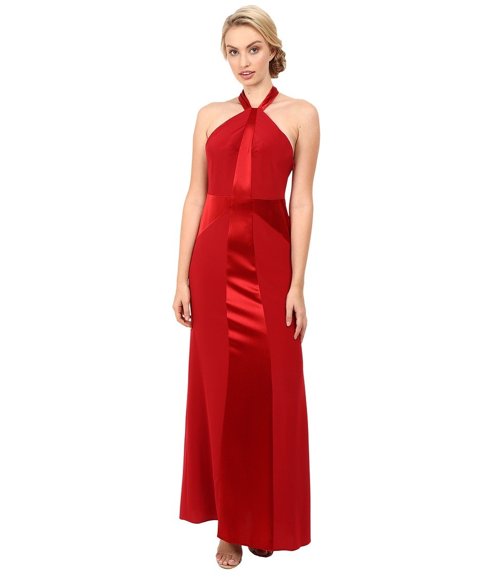 Jill Jill Stuart Women's Halter Satin Back Crepe Gown, Redwood, 10