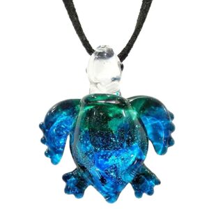 Handmade Ocean Blue Sea Turtle Art Glass Blown Sea Animal Figurine Pendant Necklace Jewelry - Model Y2016