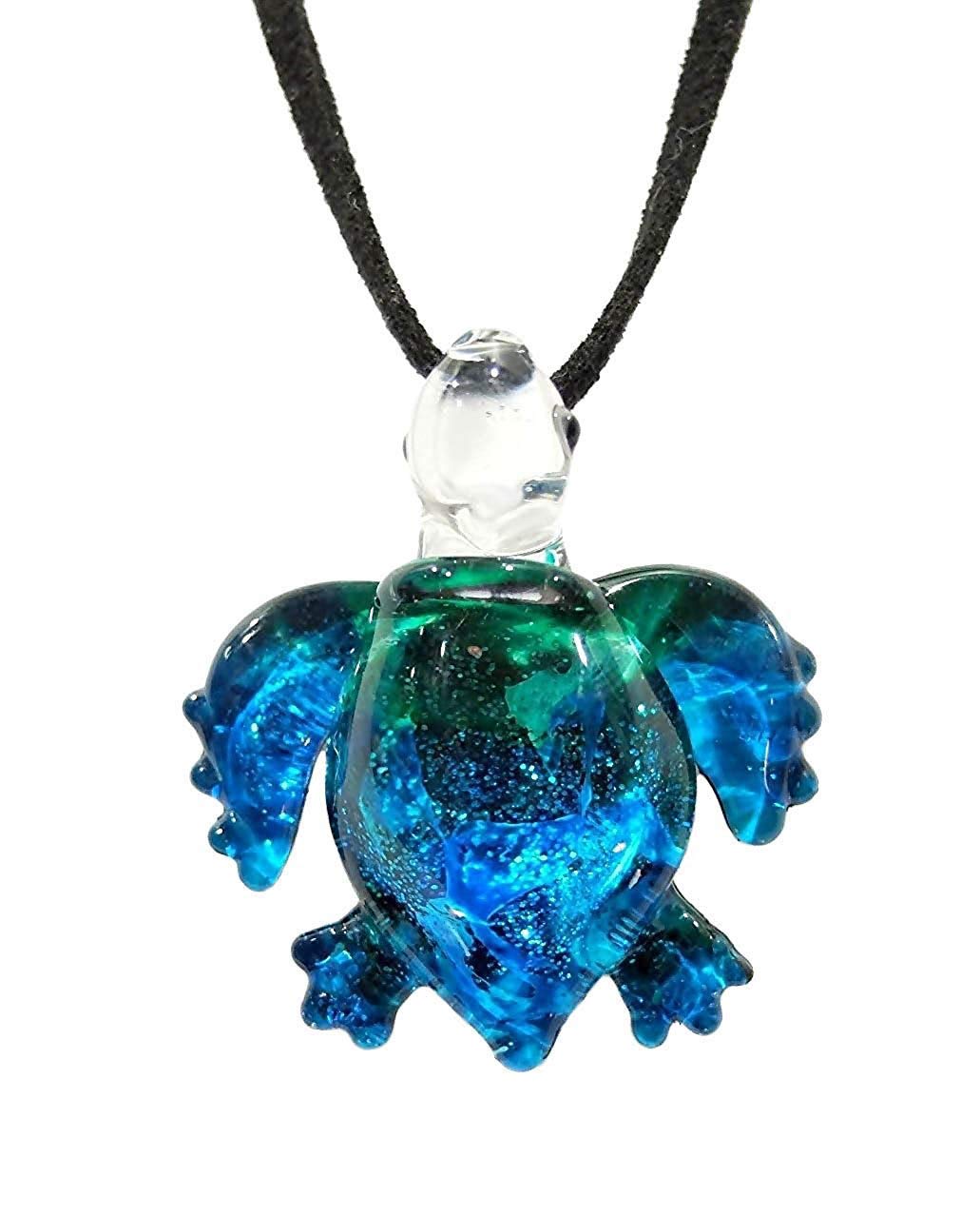 Handmade Ocean Blue Sea Turtle Art Glass Blown Sea Animal Figurine Pendant Necklace Jewelry - Model Y2016