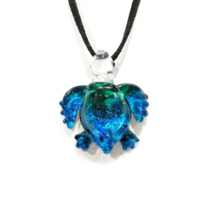 Handmade Ocean Blue Sea Turtle Art Glass Blown Sea Animal Figurine Pendant Necklace Jewelry - Model Y2016