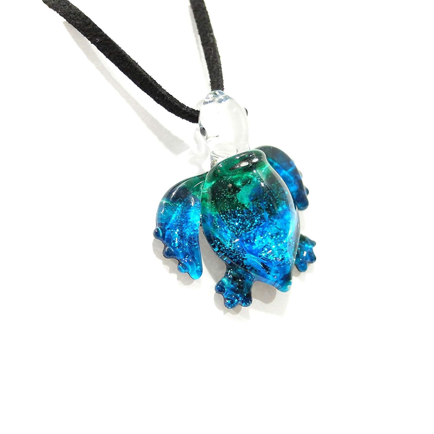 Handmade Ocean Blue Sea Turtle Art Glass Blown Sea Animal Figurine Pendant Necklace Jewelry - Model Y2016