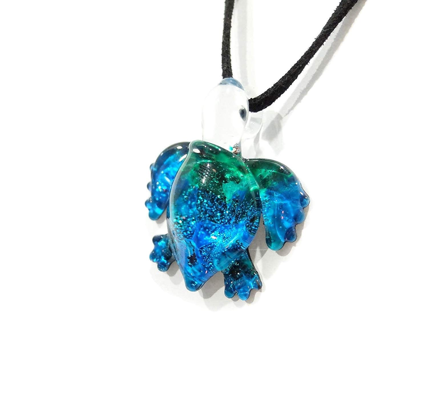 Handmade Ocean Blue Sea Turtle Art Glass Blown Sea Animal Figurine Pendant Necklace Jewelry - Model Y2016