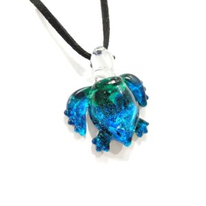 Handmade Ocean Blue Sea Turtle Art Glass Blown Sea Animal Figurine Pendant Necklace Jewelry - Model Y2016