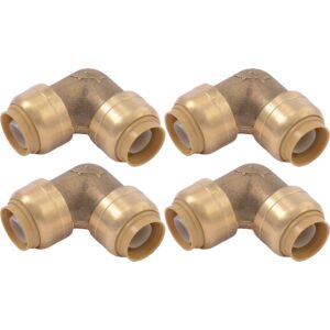 sharkbite 1/2 inch 90 degree elbow, pack of 4, push to connect brass plumbing fitting, pex pipe, copper, cpvc, pe-rt, hdpe, u248lfa4