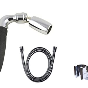 High Sierra Showerheads® - Solid Metal Handheld Shower Head Kit with Slip-Free Grip. Includes Handheld Shower Head, Trickle Valve, Hose with Silicone Inner Tube, and Holder. 1.5 GPM. Chrome