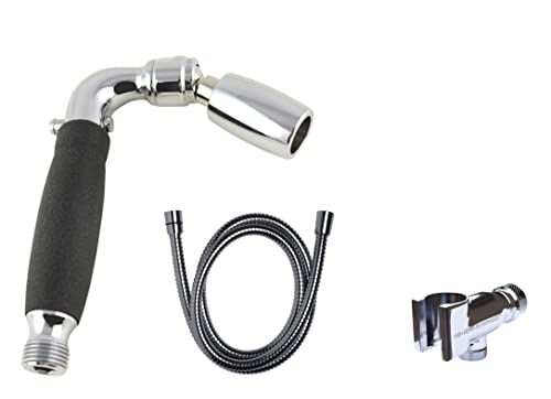 High Sierra Showerheads® - Solid Metal Handheld Shower Head Kit with Slip-Free Grip. Includes Handheld Shower Head, Trickle Valve, Hose with Silicone Inner Tube, and Holder. 1.5 GPM. Chrome