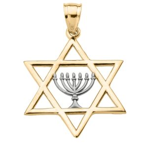 10k yellow gold star of david with menorah pendant