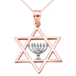 jewish jewelry by fdj 10k rose gold star of david with menorah pendant