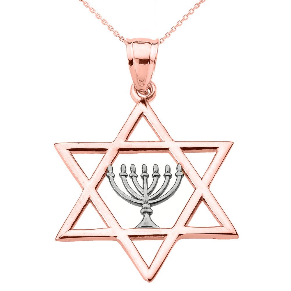 Jewish Jewelry by FDJ 10k Rose Gold Star of David with Menorah Pendant