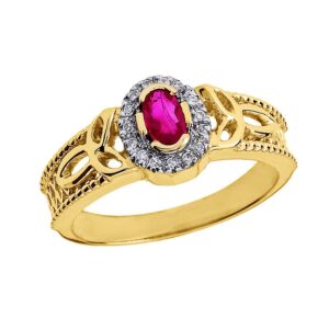 gemstone rings 10k yellow gold ruby and diamond trinity knot ladies proposal ring (size 9.5)