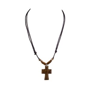 bluerica hand carved wood cross on adjustable black cord necklace