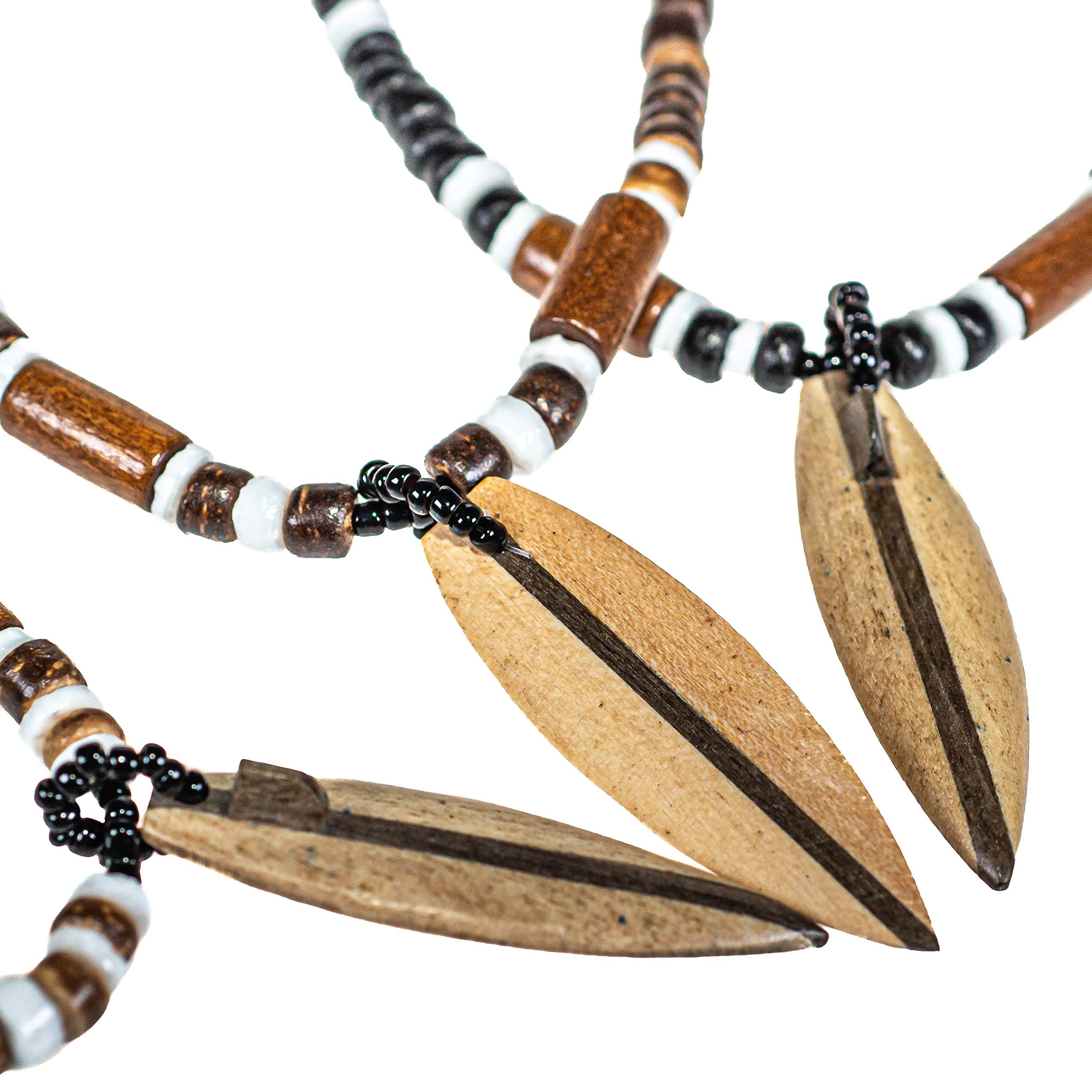 BlueRica Wood Surfboard on Brown Coconut Shell Beads Necklace