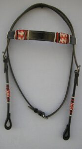 gsk reitsports new western primium genuin leather headstall red/white raw hide knotted brow band headstall black