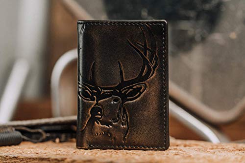 House of Jack Co. DEER Trifold Wallet For Men | Hand Burnished Full Grain Leather | Mens Trifold Wallet | Deer Wallet | Outdoorsman Gift