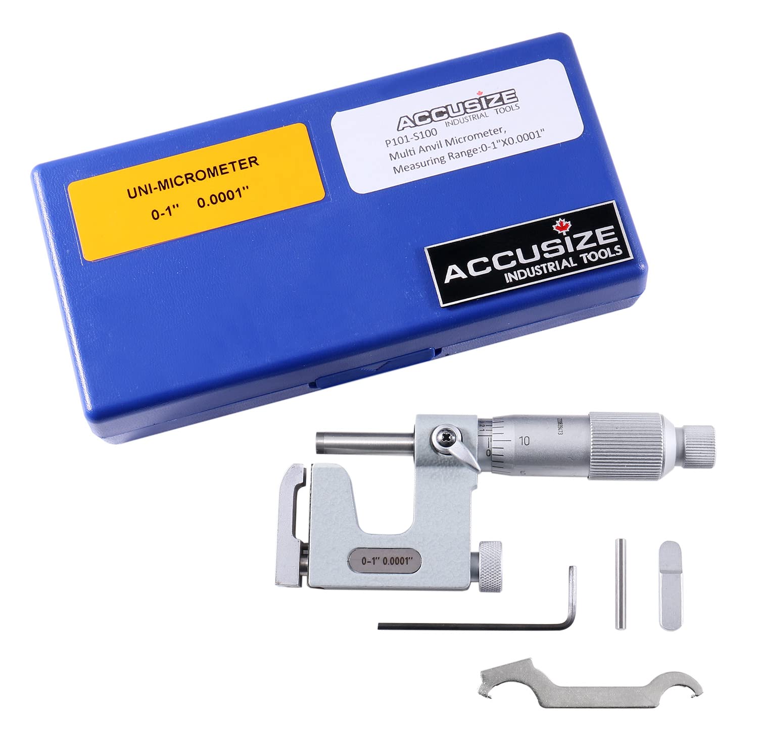 Accusize Industrial Tools 0-1'' x 0.0001'' Multi Anvil Micrometer in Fitted Box, P101-S100