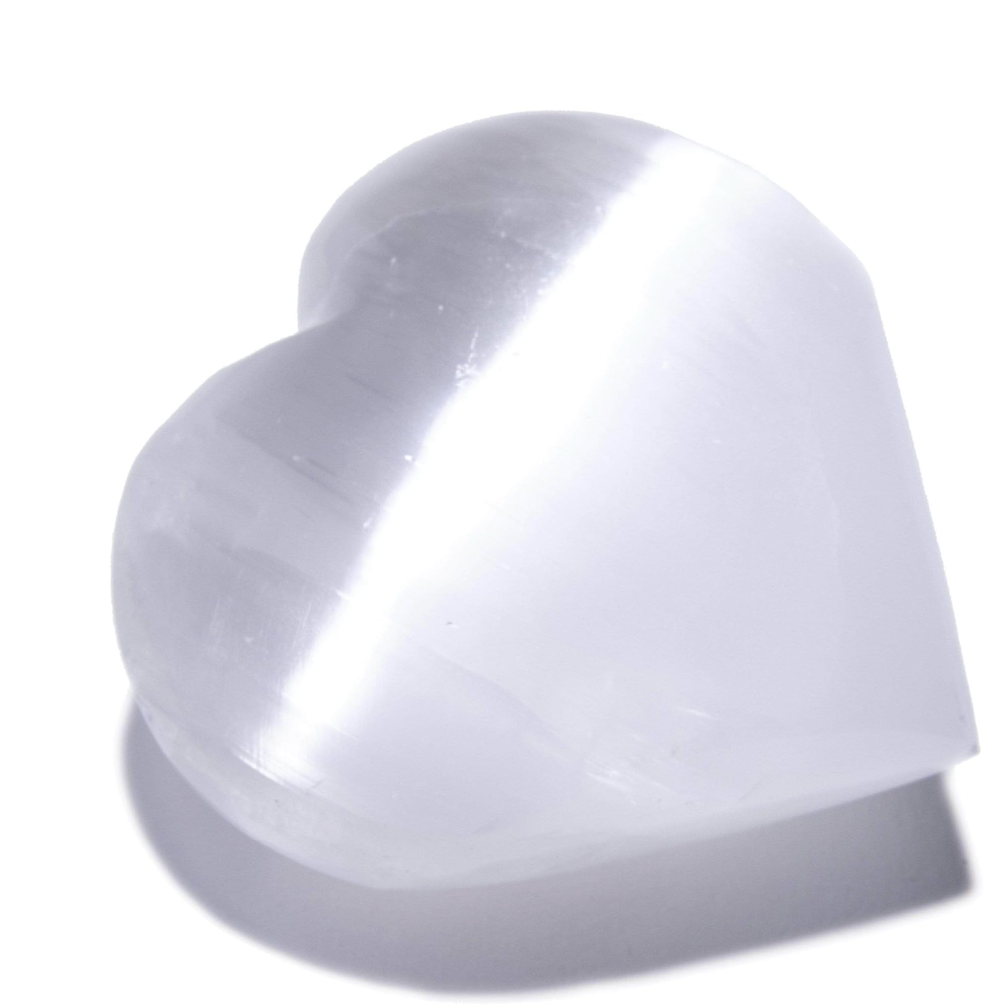 KALIFANO Selenite Heart Worry Stone with Healing & Calming Effects - High Energy Selenita/Satin Spar Love Palm Stone Used for Cleansing and Protection (Information Card Included)