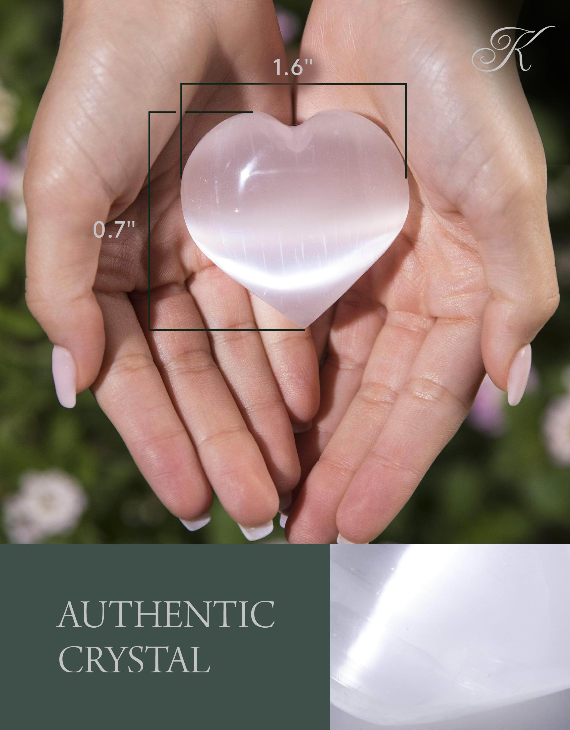 KALIFANO Selenite Heart Worry Stone with Healing & Calming Effects - High Energy Selenita/Satin Spar Love Palm Stone Used for Cleansing and Protection (Information Card Included)