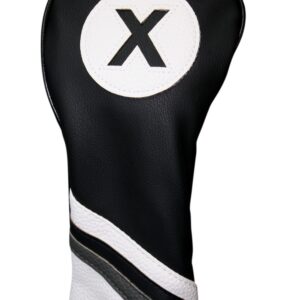 Golf Headcover Black and White Leather Style #X Fairway Head Cover Fits Fairway Wood Clubs