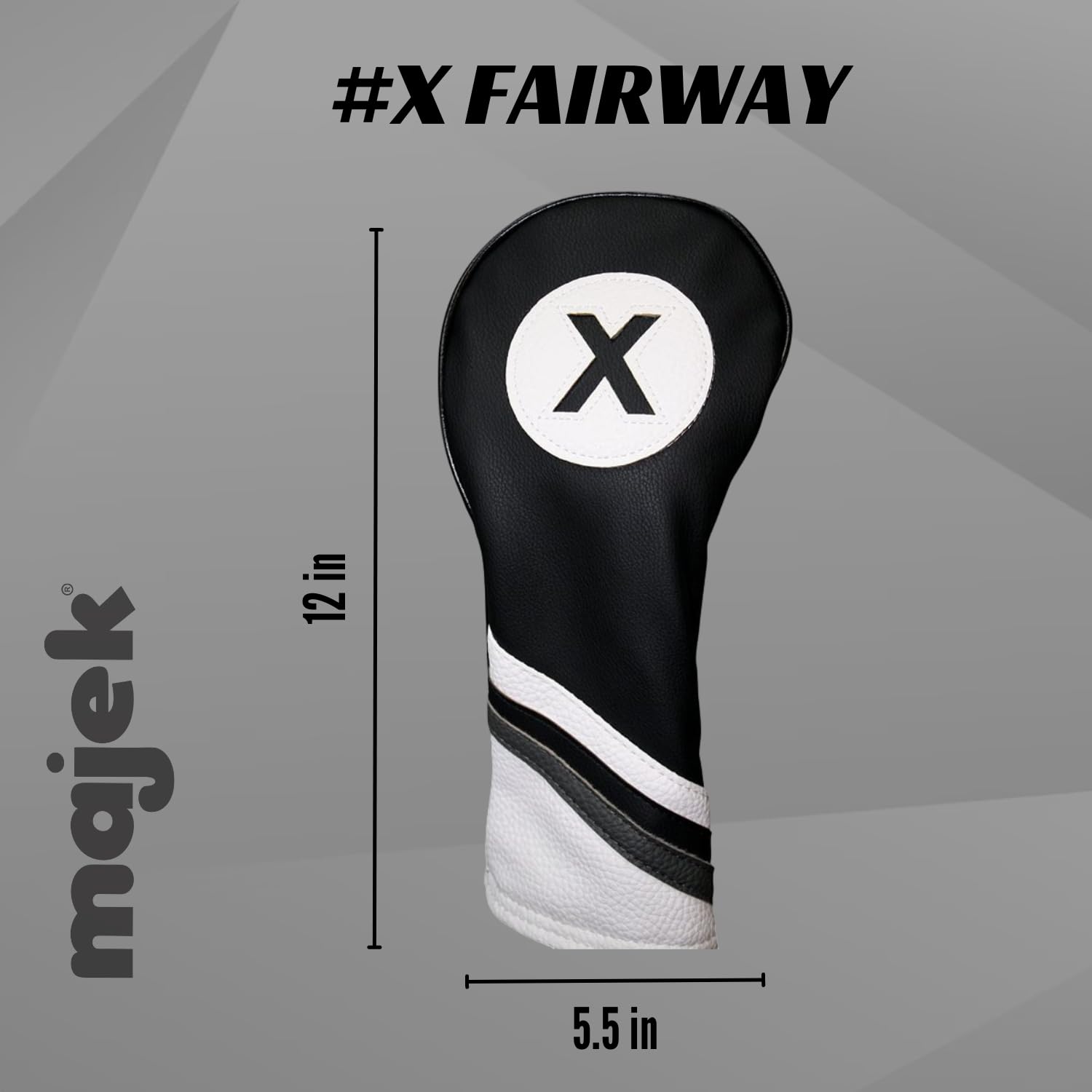 Golf Headcover Black and White Leather Style #X Fairway Head Cover Fits Fairway Wood Clubs