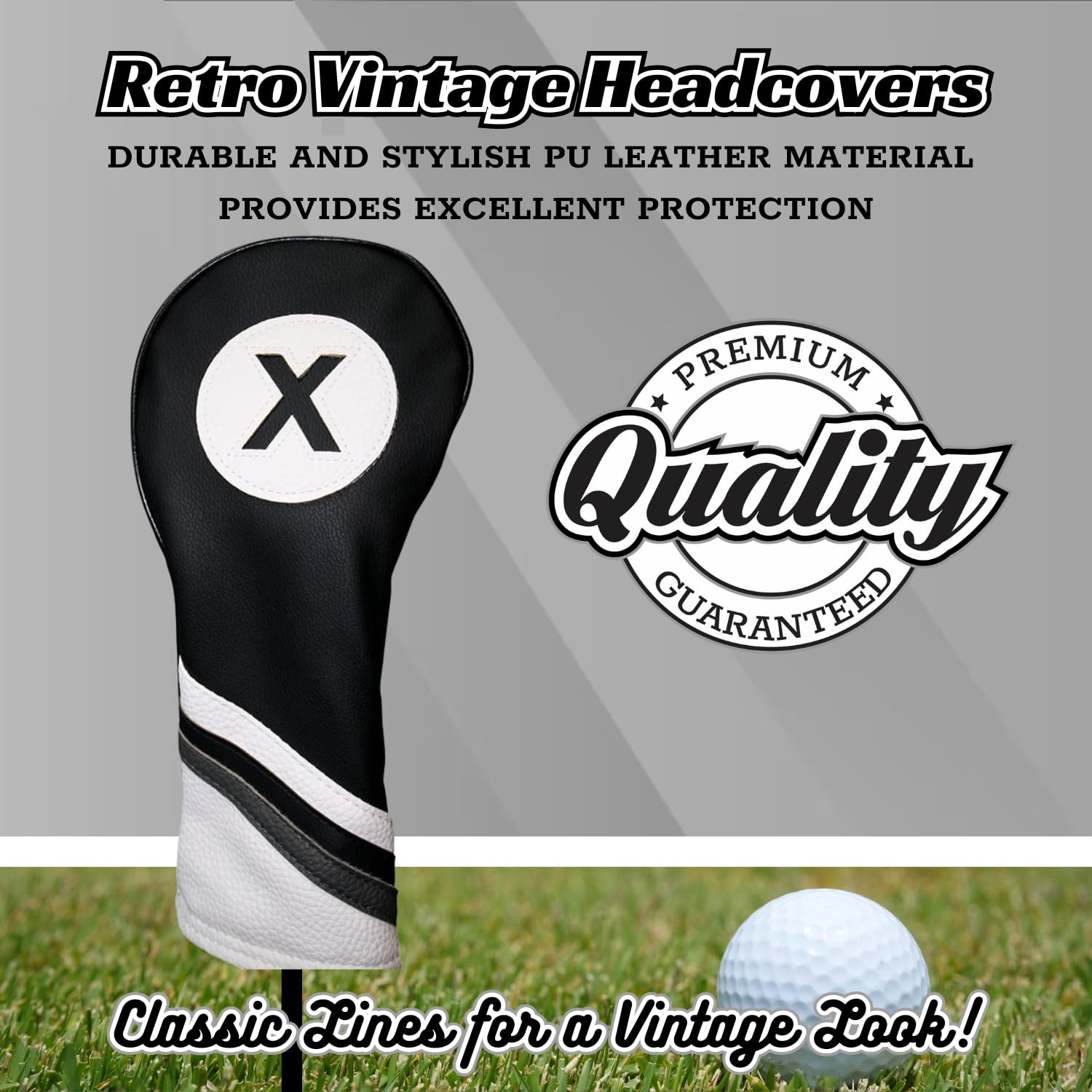 Golf Headcover Black and White Leather Style #X Fairway Head Cover Fits Fairway Wood Clubs