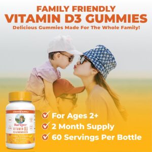 MaryRuth Organics Vitamin D3 Gummies, 2 Month Supply, Adults & Kids Gummies, Immune Support Supplement, Vitamin D3 1000IU for Bone Health & Muscle Function, Vegan, Non-GMO, Gluten Free, 60 Count