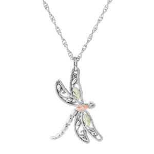 dragonfly pendant necklace, sterling silver, 12k green gold, 12k rose gold black hills gold, 18''