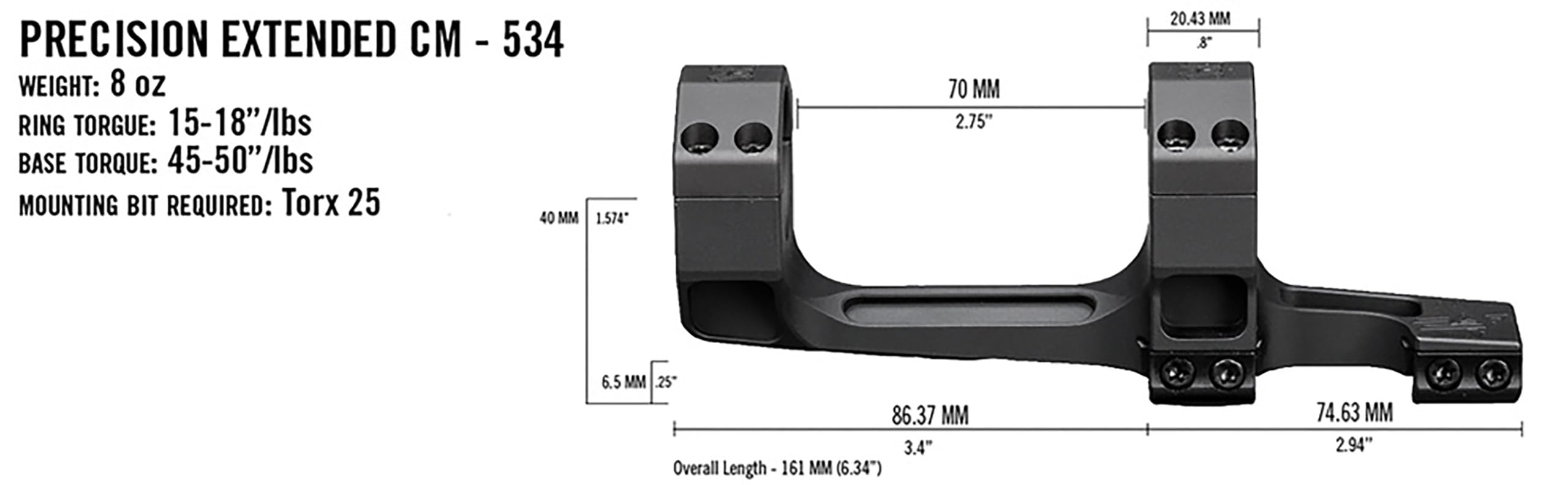 Vortex Optics Precision Extended Cantilever Mount - 34mm