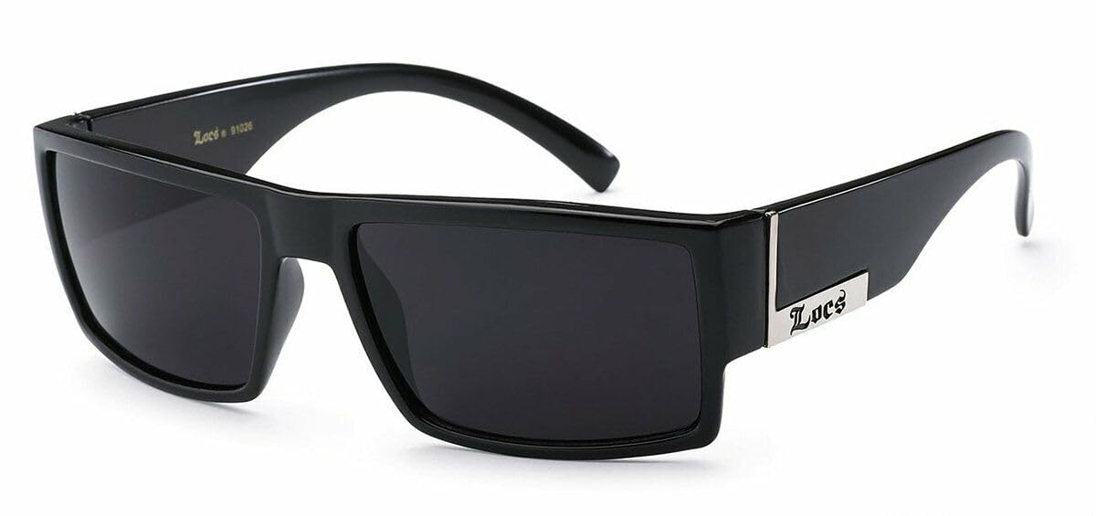 Locs Mens Flat Top Gangster Sunglasses Black Silver Frame 91026 (Black), 5.5w x 1.75h