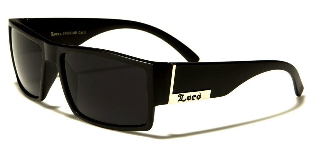 Locs Mens Flat Top Gangster Sunglasses Black Silver Frame 91026 (Black), 5.5w x 1.75h