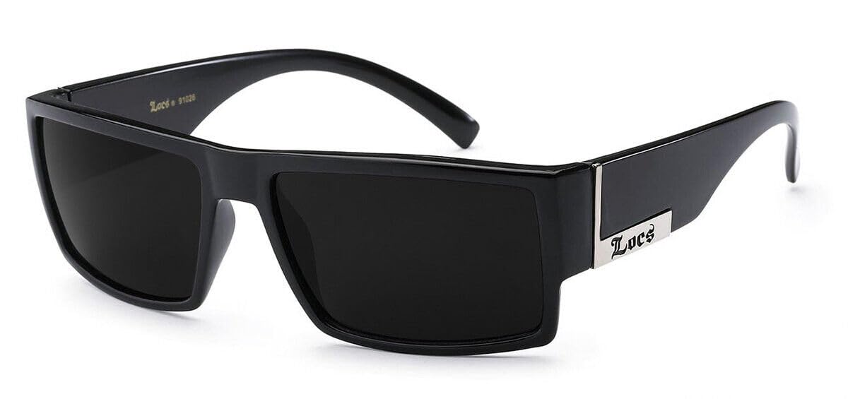 Locs Mens Flat Top Gangster Sunglasses Black Silver Frame 91026 (Black), 5.5w x 1.75h