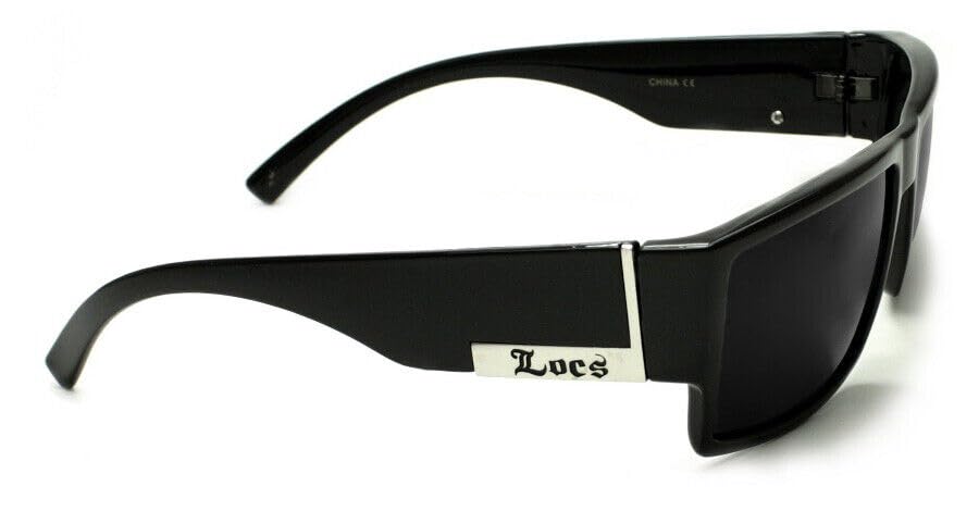 Locs Mens Flat Top Gangster Sunglasses Black Silver Frame 91026 (Black), 5.5w x 1.75h