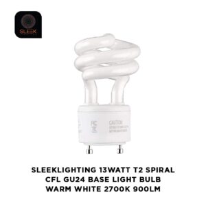 SLEEKLIGHTING 13Watt T2 Spiral CFL GU24 2 Prong Light Bulb Base 2700K 900lm -UL Approved 120v 60Hz Light Bulb- Mini Twist Lock Spiral -Self Ballasted Compact Fluorescent -Warm White Light 4pack