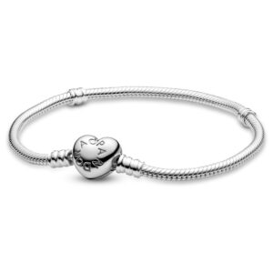 pandora moments heart clasp snake chain bracelet - compatible moments charms - sterling silver charm bracelet for women - gift for her - 9.0"