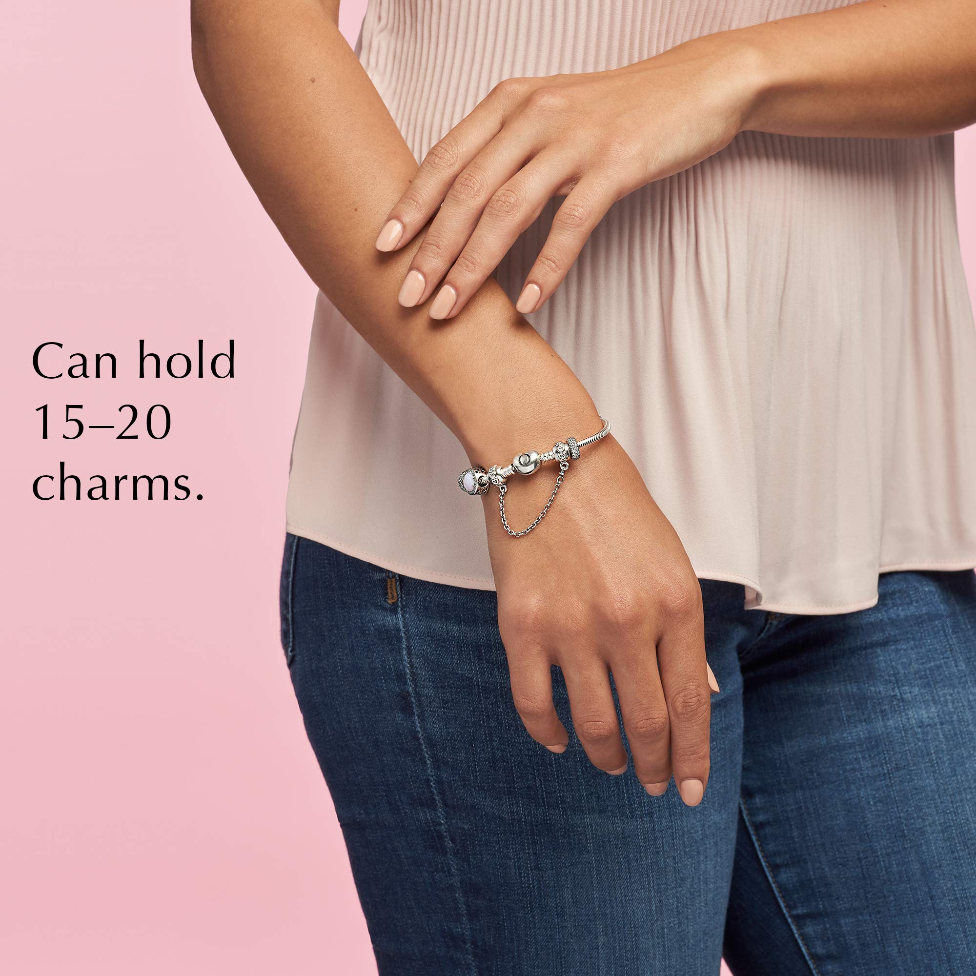 Pandora Moments Heart Clasp Snake Chain Bracelet - Compatible Moments Charms - Sterling Silver Charm Bracelet for Women - Gift for Her - 9.0"