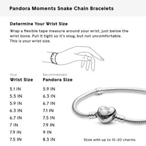 Pandora Moments Heart Clasp Snake Chain Bracelet - Compatible Moments Charms - Sterling Silver Charm Bracelet for Women - Gift for Her - 9.0"