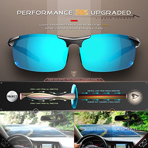 ATTCL Men's Fashion Sports Driving Polarized Sunglasses Men Fishing - Al-Mg metal Ultralight 8177BLACK-BLUE