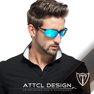 ATTCL Men's Fashion Sports Driving Polarized Sunglasses Men Fishing - Al-Mg metal Ultralight 8177BLACK-BLUE