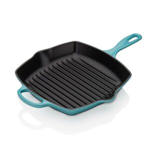 le creuset enameled cast iron signature square skillet grill, 10.25", caribbean