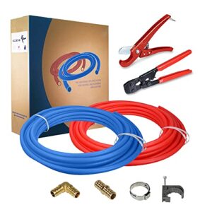 starter kit for 1/2-in pex with crimper & cutter tools - set includes brass elbow & coupling fittings, cinch clamps, half clamps, and 2 rolls of 1/2-in x 100ft pex tubing