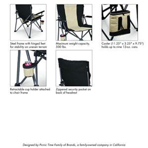 PICNIC TIME Camping Cooler, Heavy Duty Beach, Outdoor Folding Chair, One Size, Black, XX-Large-500 lb Weight Capacity