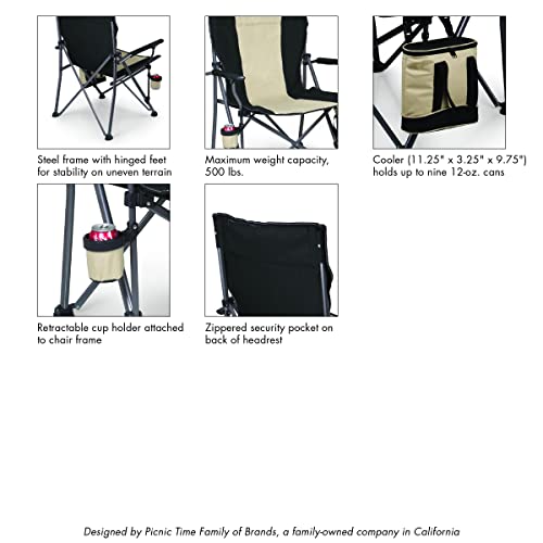 PICNIC TIME Camping Cooler, Heavy Duty Beach, Outdoor Folding Chair, One Size, Black, XX-Large-500 lb Weight Capacity