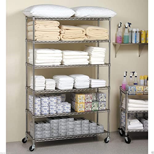 PayLessHere 6 Tier Commercial Grade Wire Shelving Unit Metal Shelf organizer Heavy Duty Storage Unit Wire Rack NSF Certification 2100LBS Capacity with Wheels-18x48x72