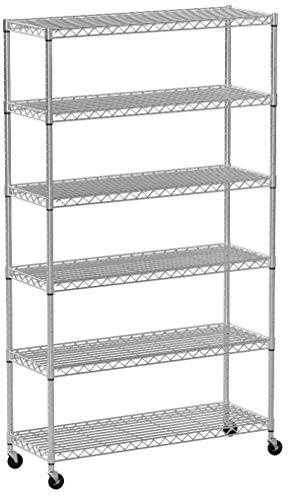 PayLessHere 6 Tier Commercial Grade Wire Shelving Unit Metal Shelf organizer Heavy Duty Storage Unit Wire Rack NSF Certification 2100LBS Capacity with Wheels-18x48x72