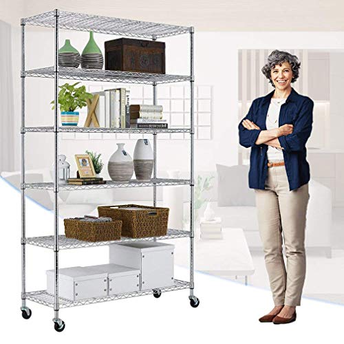 PayLessHere 6 Tier Commercial Grade Wire Shelving Unit Metal Shelf organizer Heavy Duty Storage Unit Wire Rack NSF Certification 2100LBS Capacity with Wheels-18x48x72