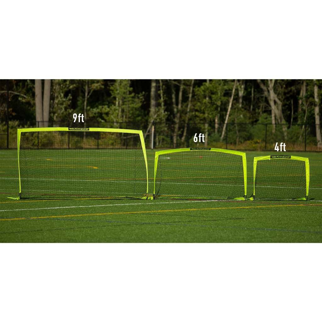 Franklin Sports Blackhawk Backyard Soccer Goal - Portable Kids Soccer Net - Pop Up Folding Indoor + Outdoor Goals - 9' x 5'6" - Optic Yellow