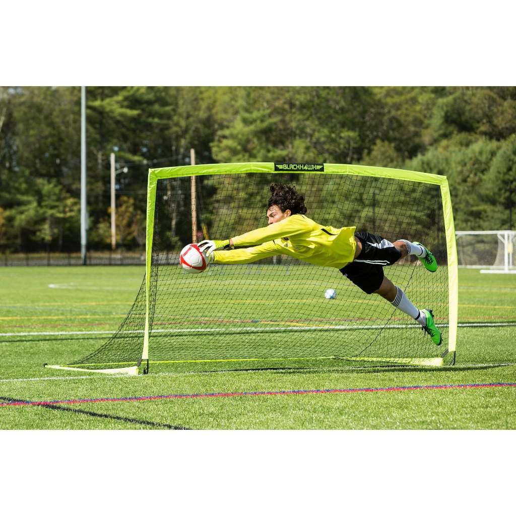 Franklin Sports Blackhawk Backyard Soccer Goal - Portable Kids Soccer Net - Pop Up Folding Indoor + Outdoor Goals - 9' x 5'6" - Optic Yellow